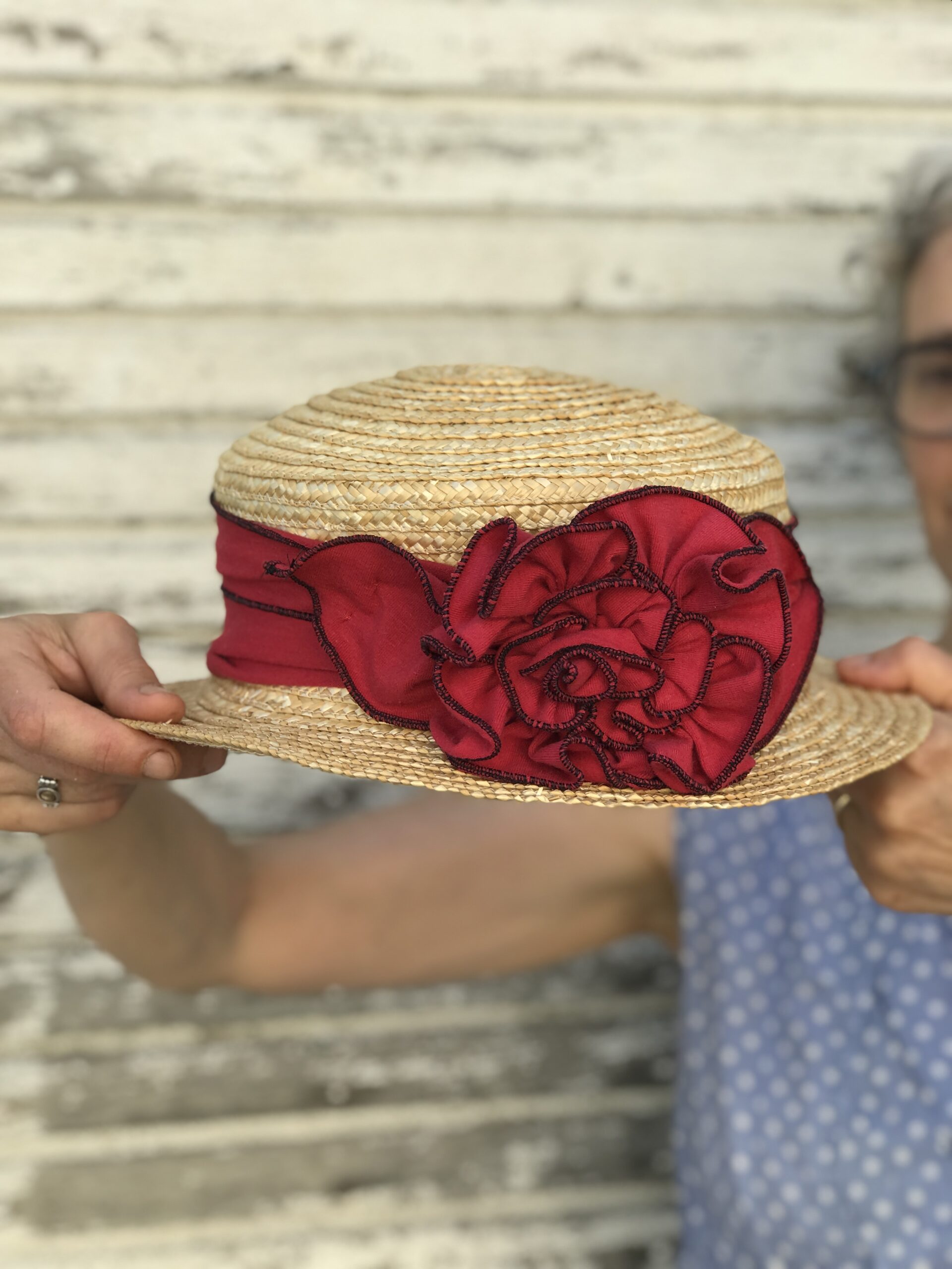 Straw Boater Hat- Betty Boater- Red- Made to Order - The Hat Junkie
