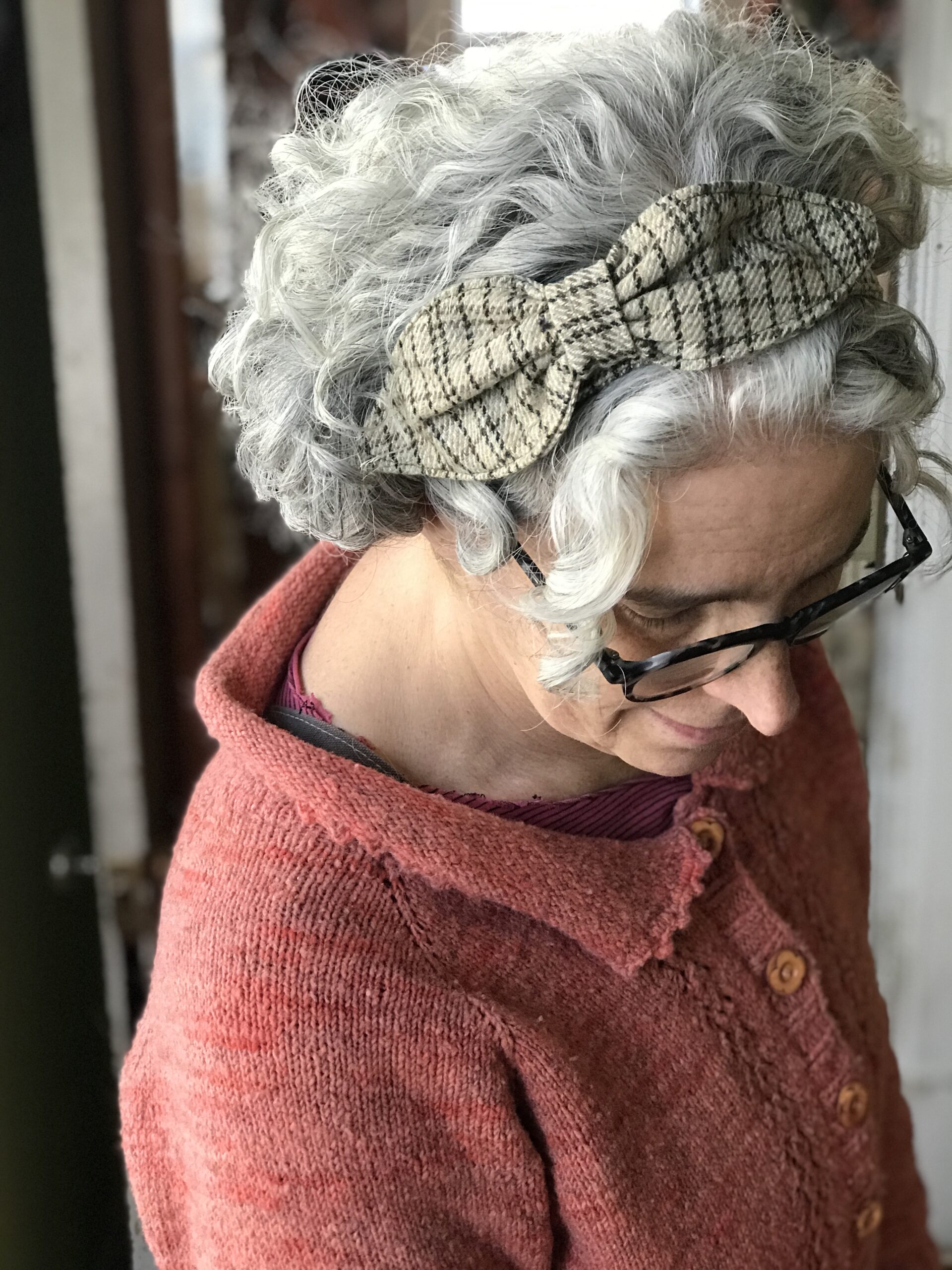 Wool Bow Headband-Beige Plaid- Minnie May - The Hat Junkie